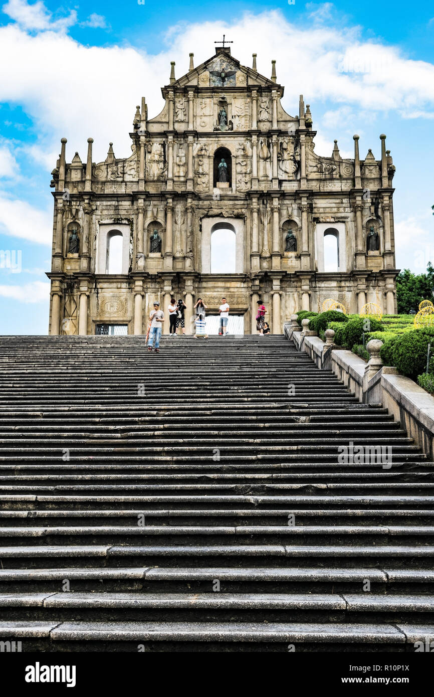 Macao cathedral wall ruins, Ruins of St Paul, in Macao, China, a former ...