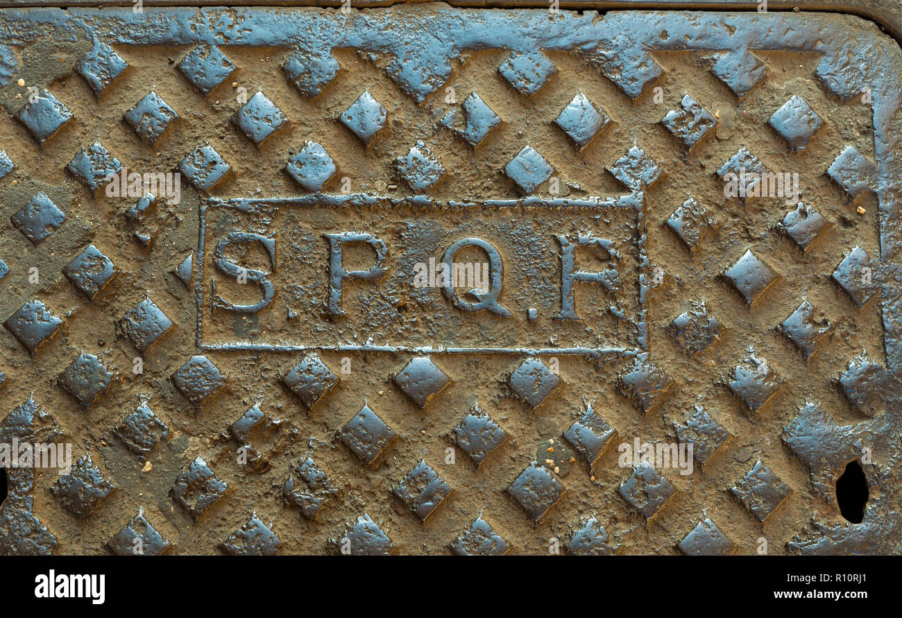 ROME, ITALY - OCTOBER 25, 2018: SPQR is an initialism of a phrase in ...