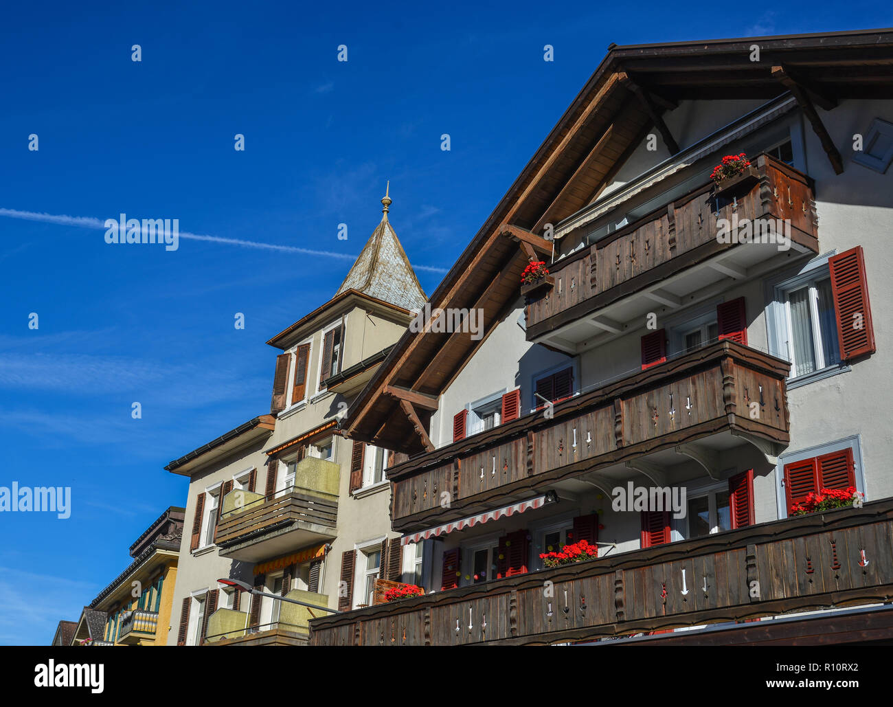 Ancient wooden houses located at Centre of Grindelwald Township ...
