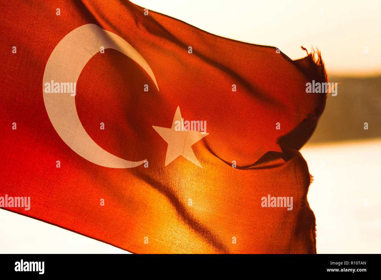Turkish flag fluttering in the sun Stock Photo - Alamy