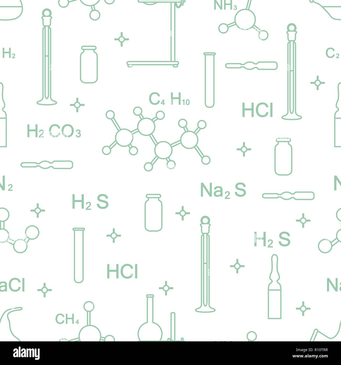 Scientific vector seamless pattern with flasks, test tubes, beakers ...