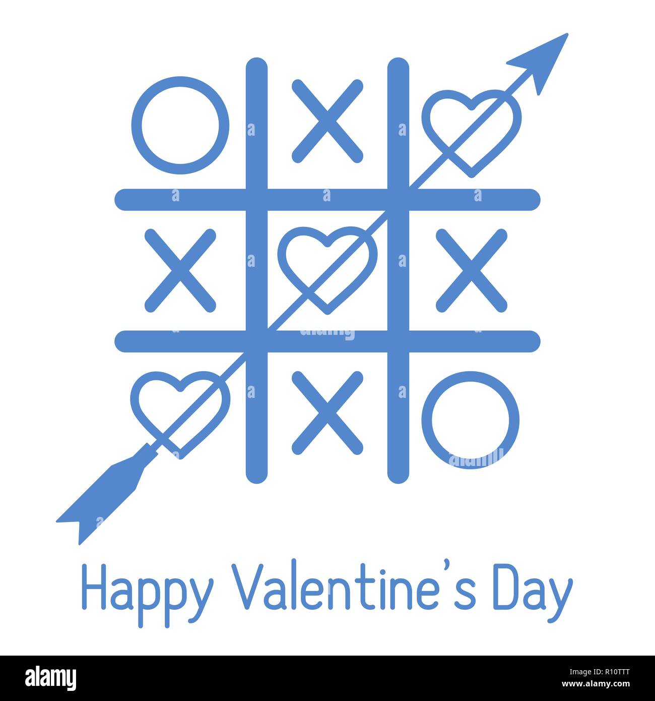 Vector illustration of tic-tac-toe game with hearts and arrow. Happy ...