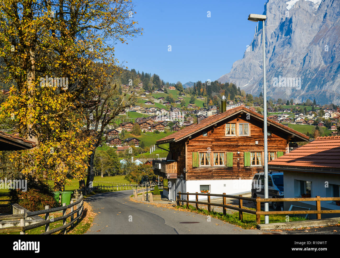 Mountain village in Grindelwald, Switzerland. Grindelwald was one of ...