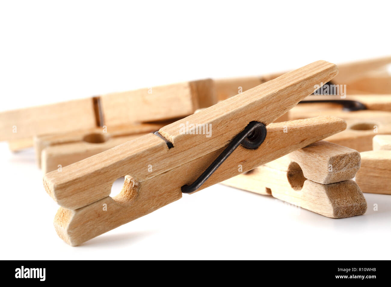Wooden clothes pegs for clothes drying Stock Photo - Alamy