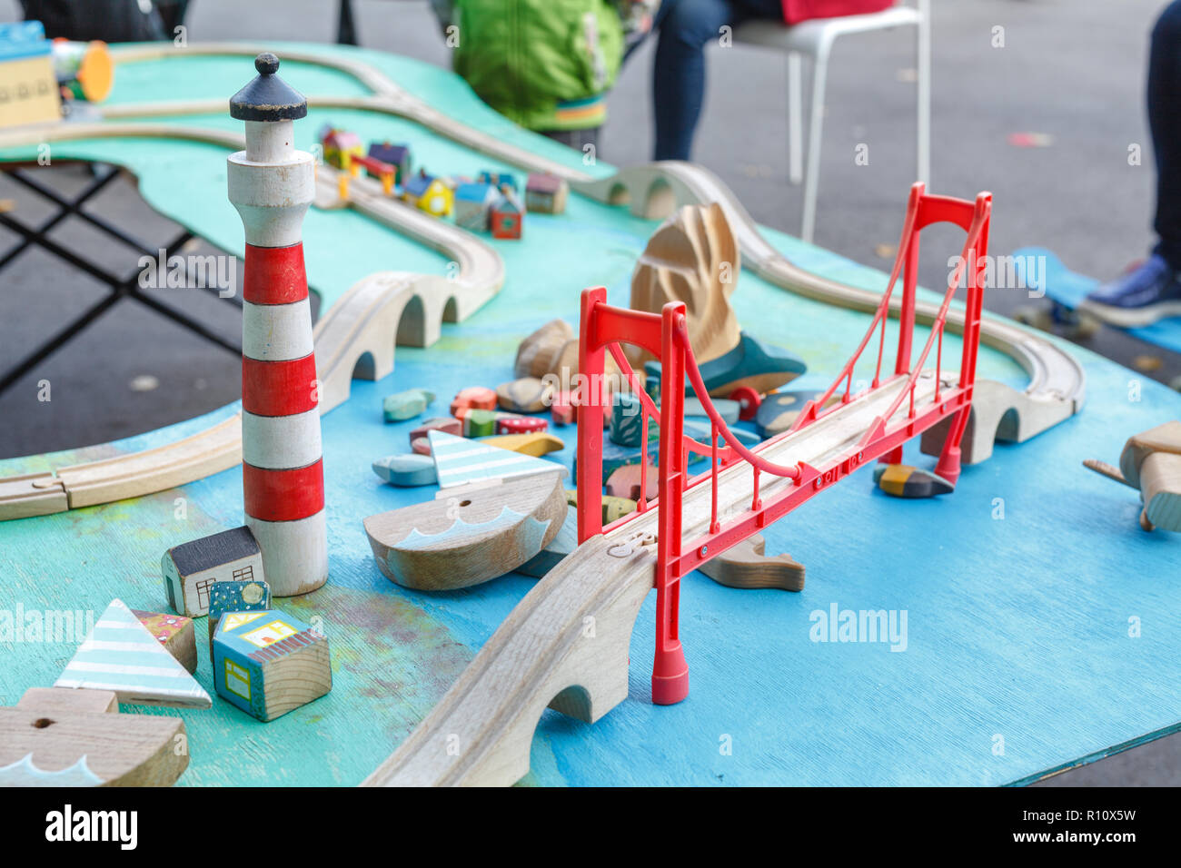 kids playing with toy railway road outdoor Stock Photo - Alamy