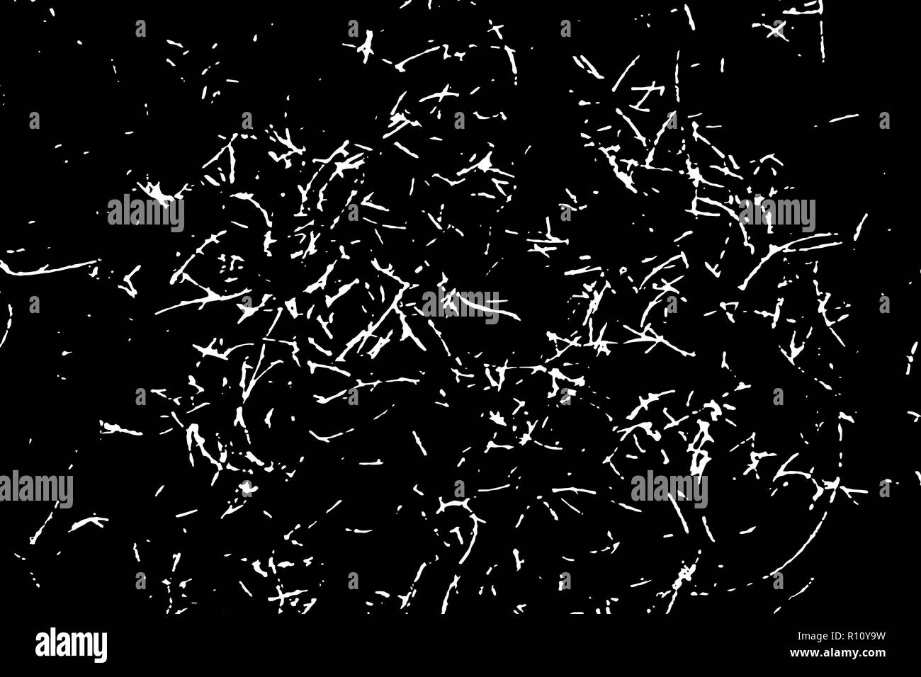 White scratches isolated on black background. Particles overlay texture ...