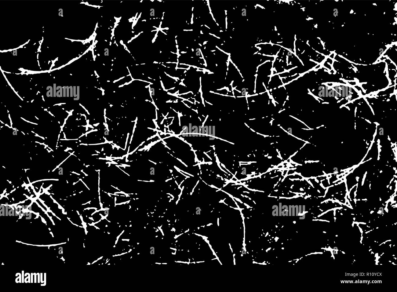 White scratches isolated on black background. Particles overlay texture ...