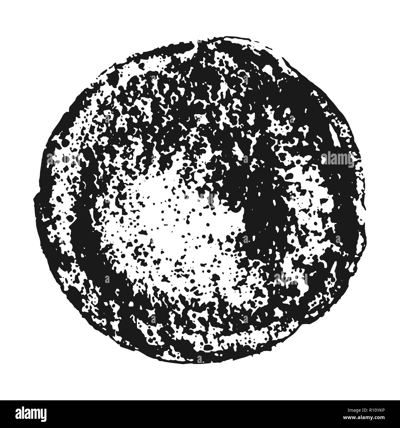 Black grunge texture round shape isolated on white background. Grainy ...