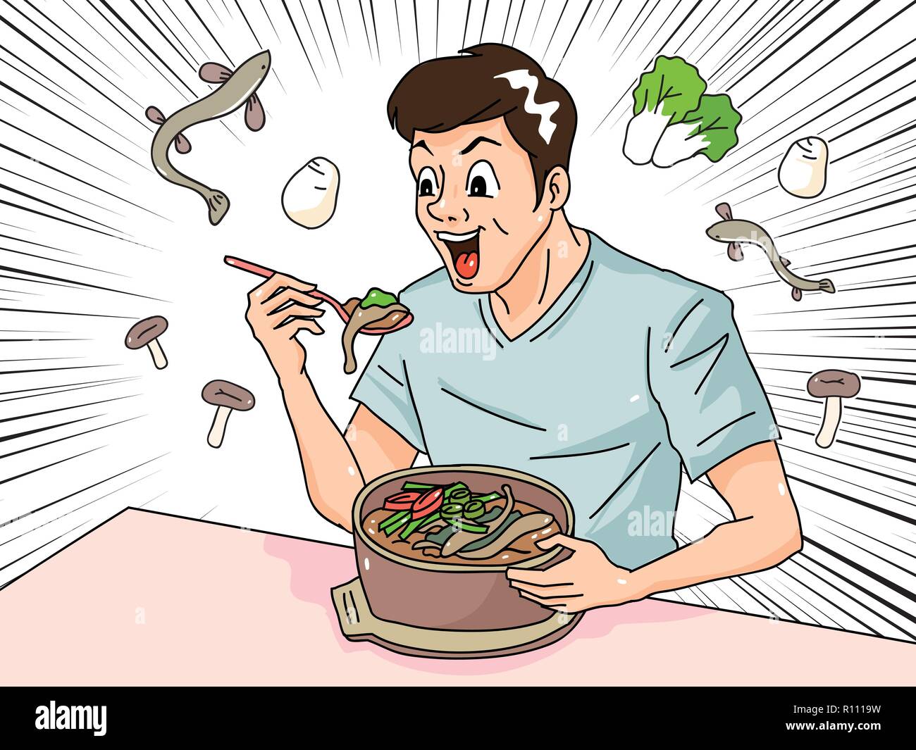 Man and woman eating food and desert at a table cartoon style vector ...