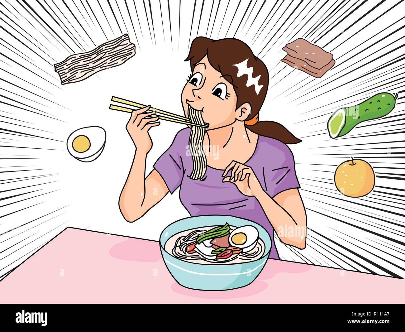 Cartoon Girl Eating Lunch