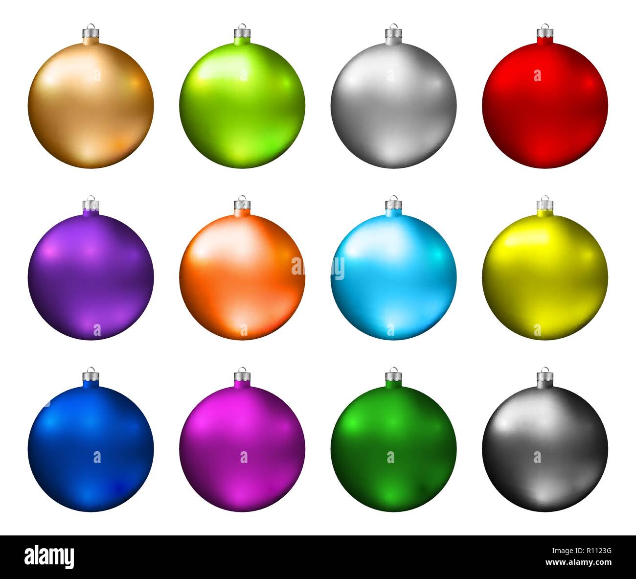 Colorful christmas baubles. Color spectrum of christmas balls isolated ...