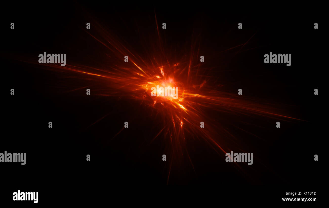 Fiery glowing quantum weapon in space isolated on black, computer generated abstract background ...