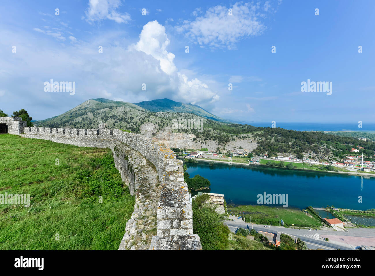 Rozafa castle, Ramparts and Bojana river, Shkodra, Albania Stock Photo ...