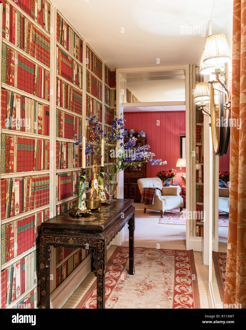 Hallway with bookcase wallpaper Stock Photo - Alamy