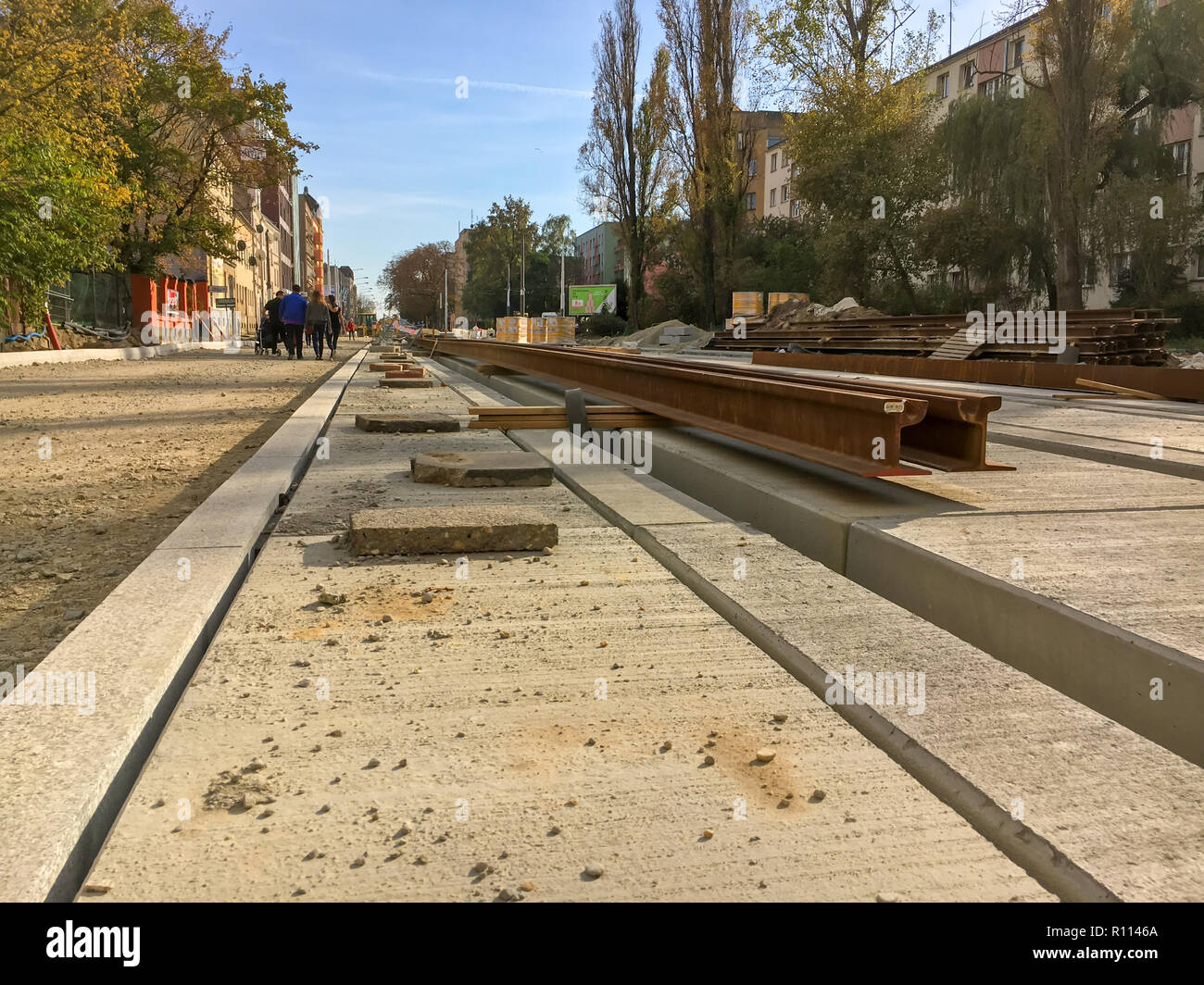 repair of the road in the city-replacement of rails for the tram Stock ...