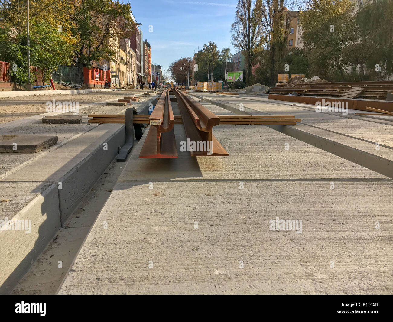 repair of the road in the city-replacement of rails for the tram Stock ...