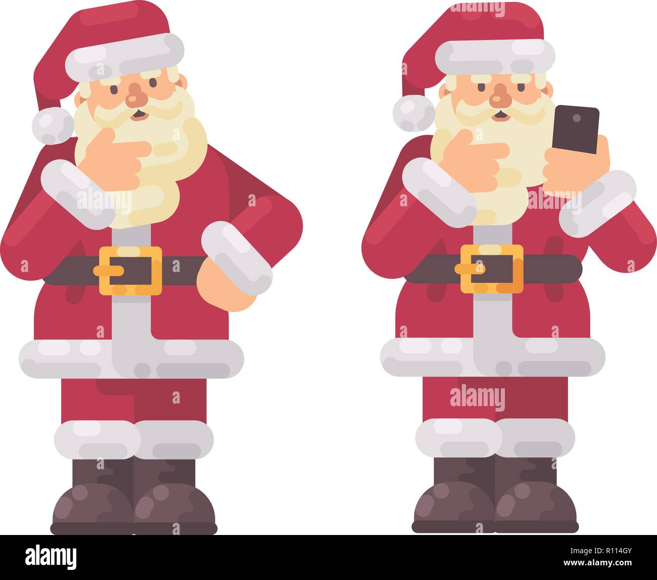 Santa Claus thinking and scratching his beard. Christmas character flat ...