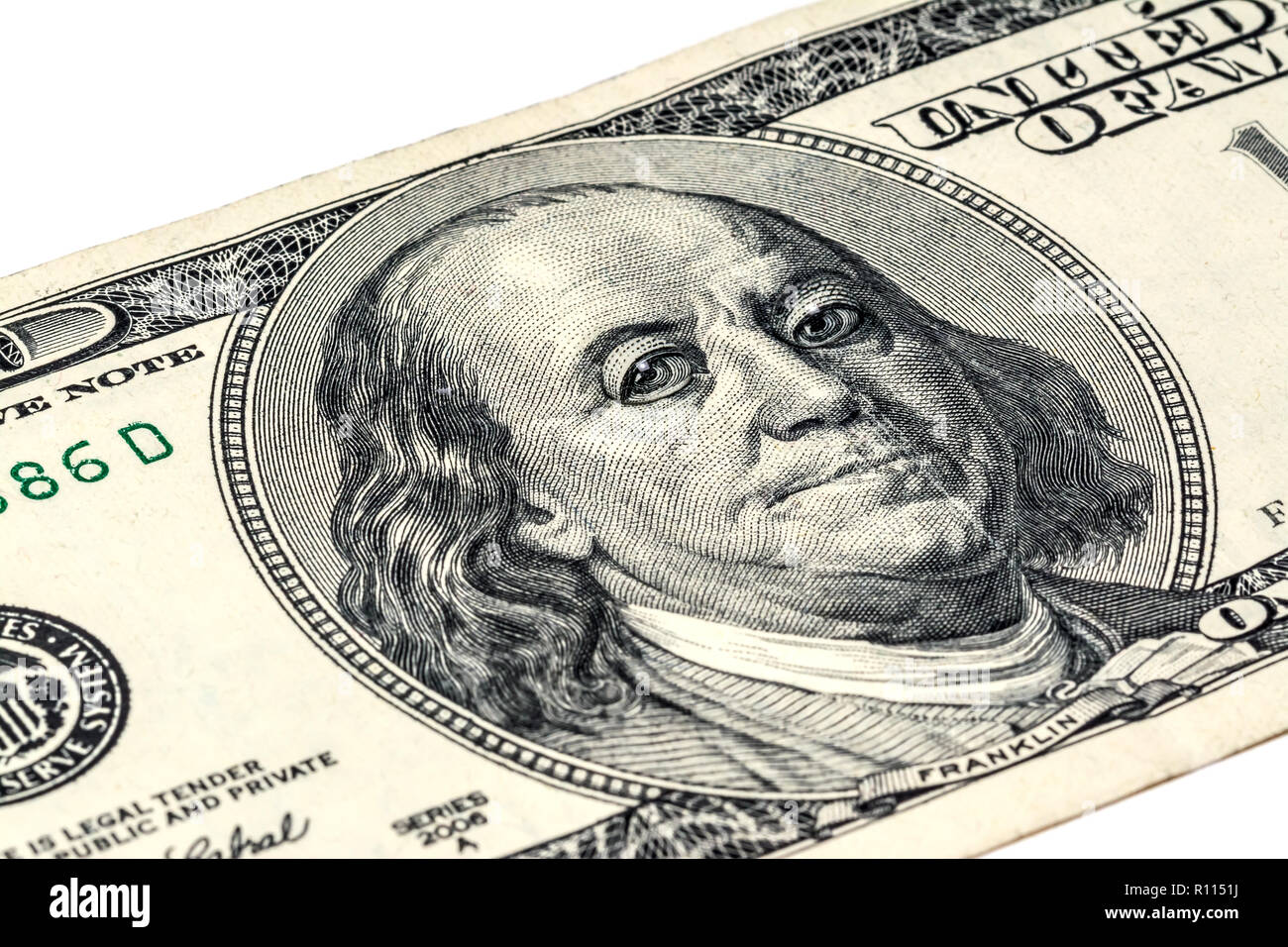 Ben Franklin's face with drops of water on eyes on the old US $100 ...