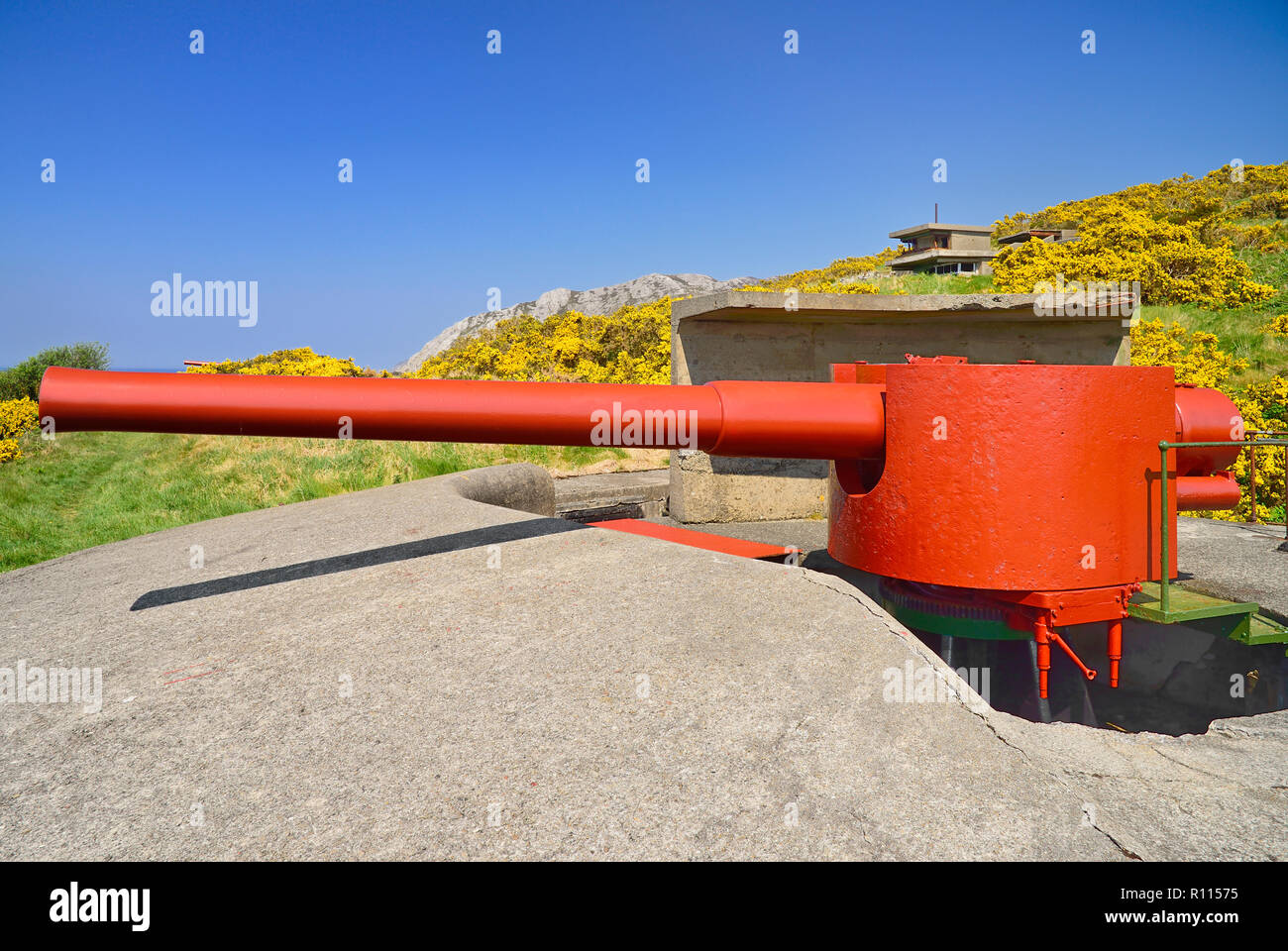 Ireland, County Donegal, Inishowen, Fort Dunree, restored red gun Stock ...
