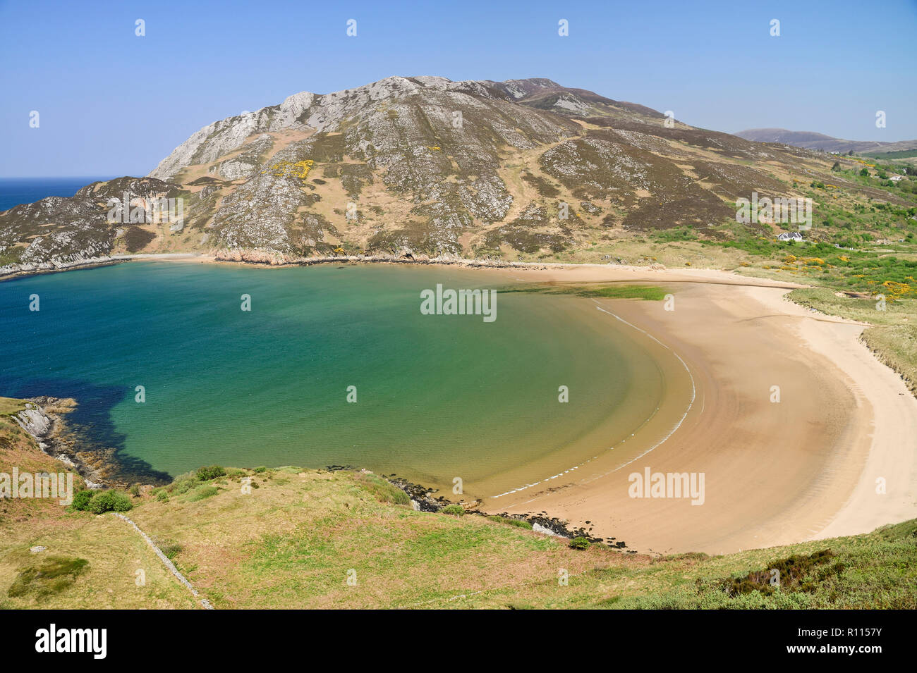 Ireland, County Donegal, Inishowen Peninsula, Crummies Bay beneath ...