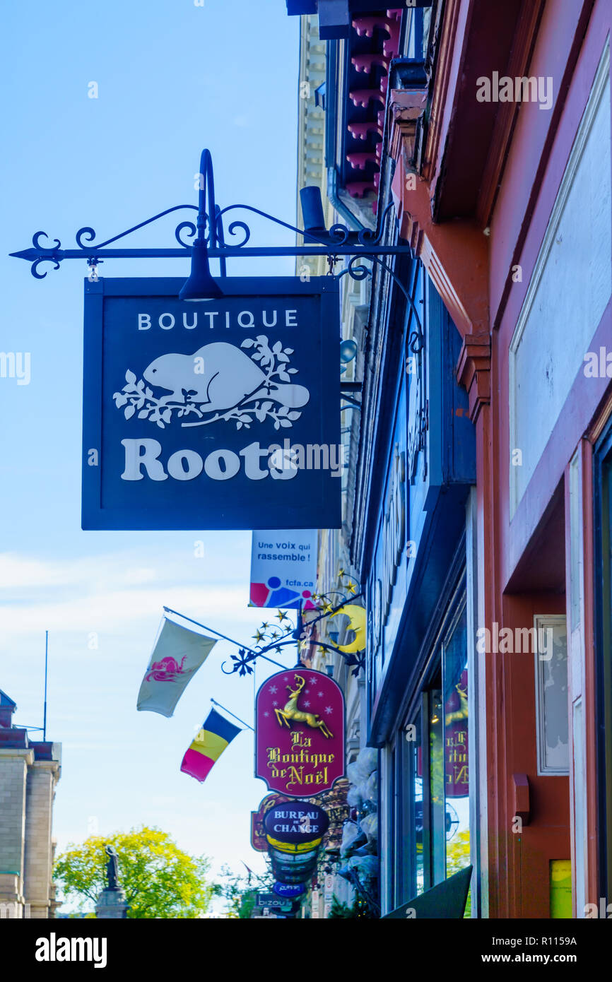 Quebec City, Canada - September 27, 2018: Business signs in the city ...