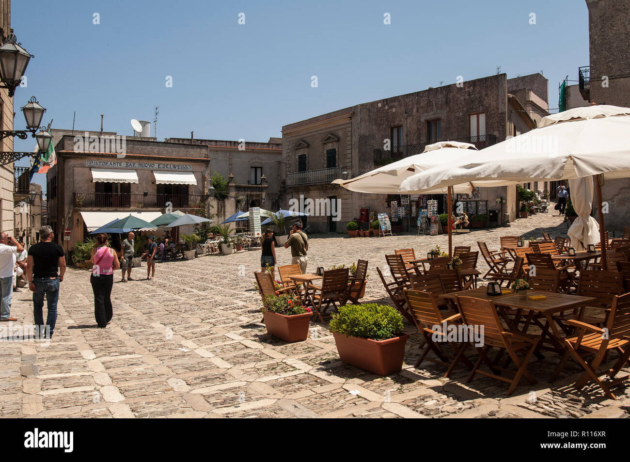Restaurant in the old town of Erice (Antica Erice), Sicily Stock Photo ...