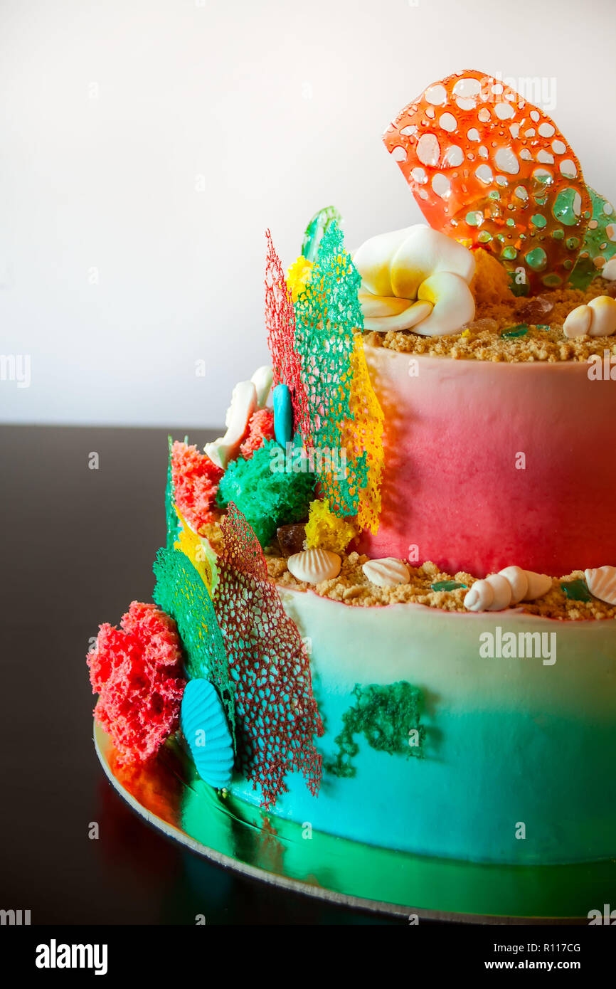 Cake with marine decoration for wedding or birthday Stock Photo - Alamy