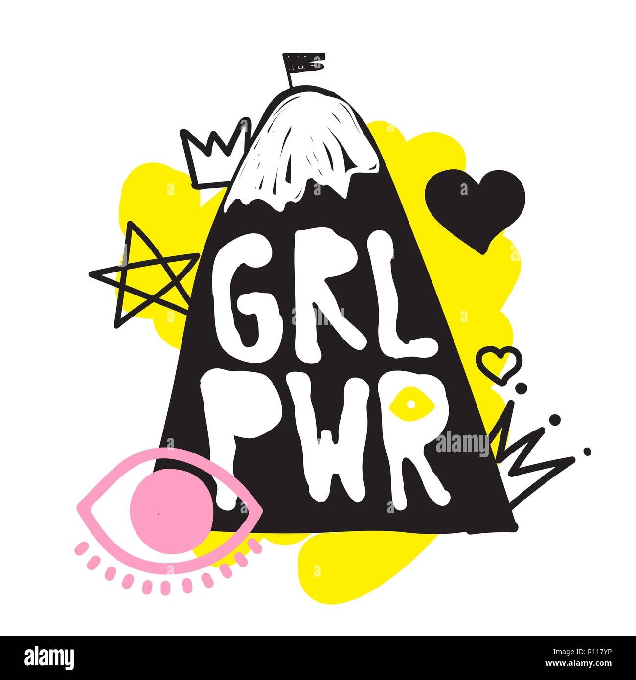 GRL PWR short quote. Girl Power cute hand drawing illustration Stock ...