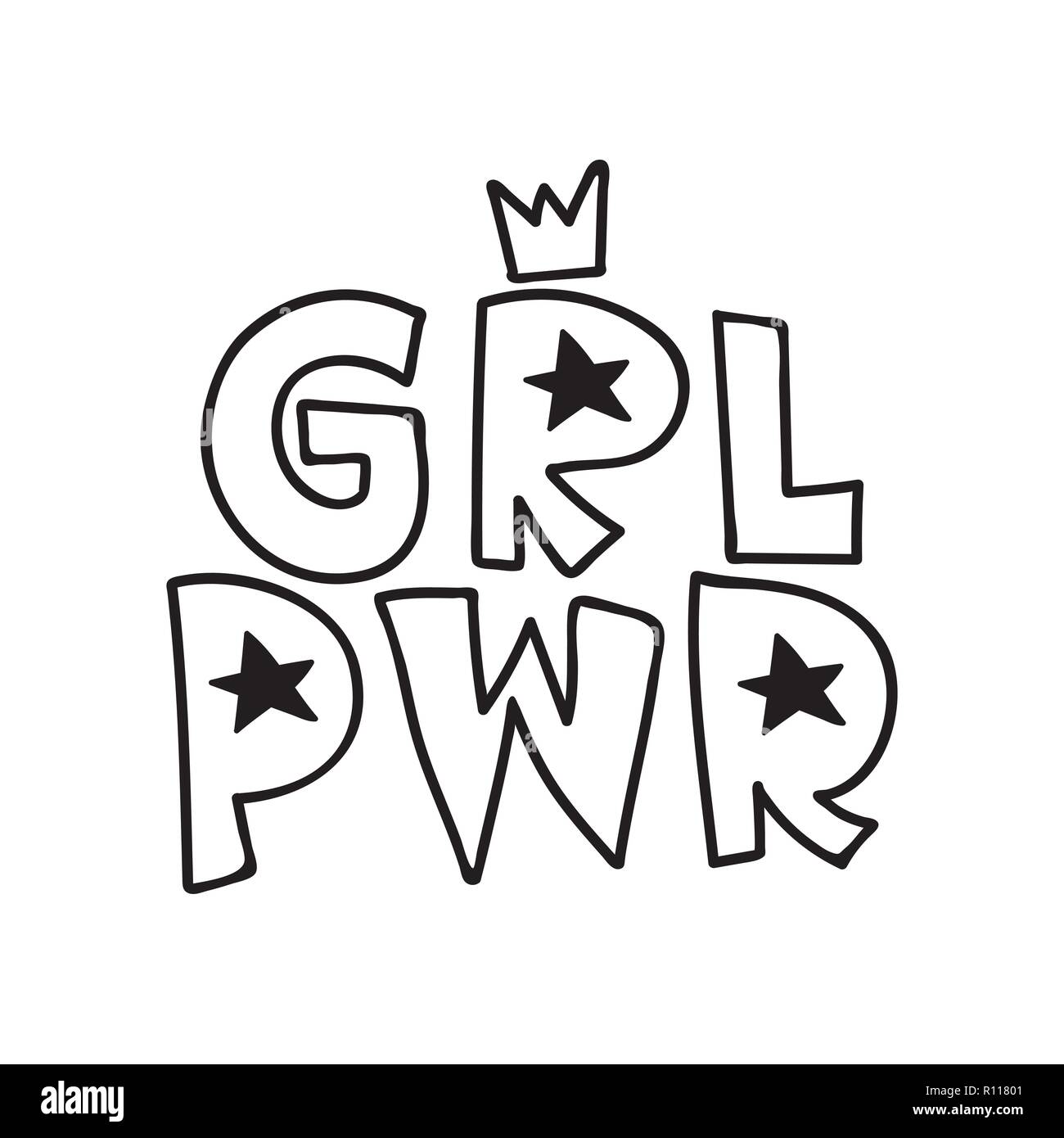 GRL PWR short quote. Girl Power cute hand drawing illustration Stock ...