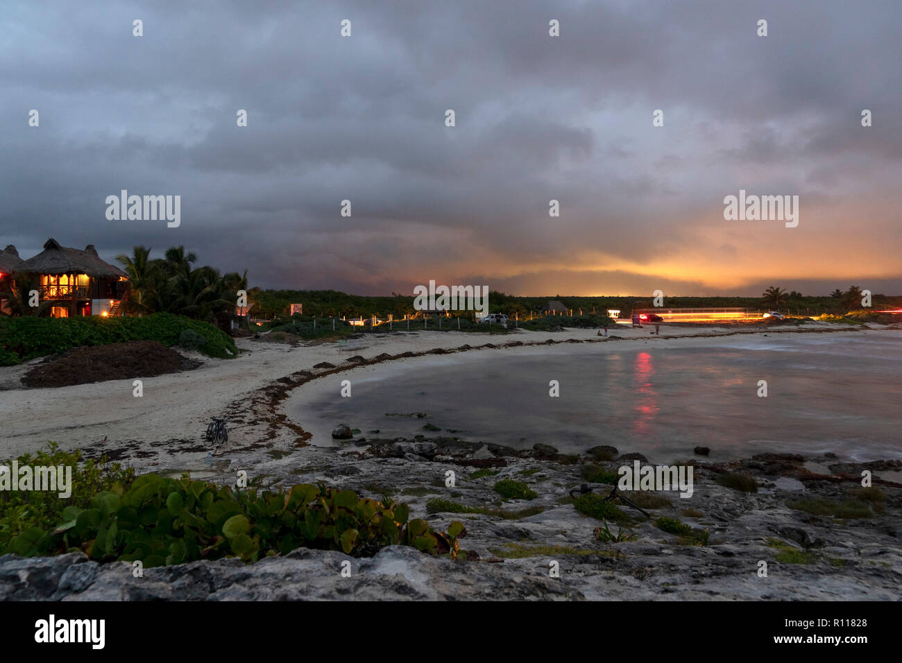 sunset in tulum mexico beach Stock Photo - Alamy