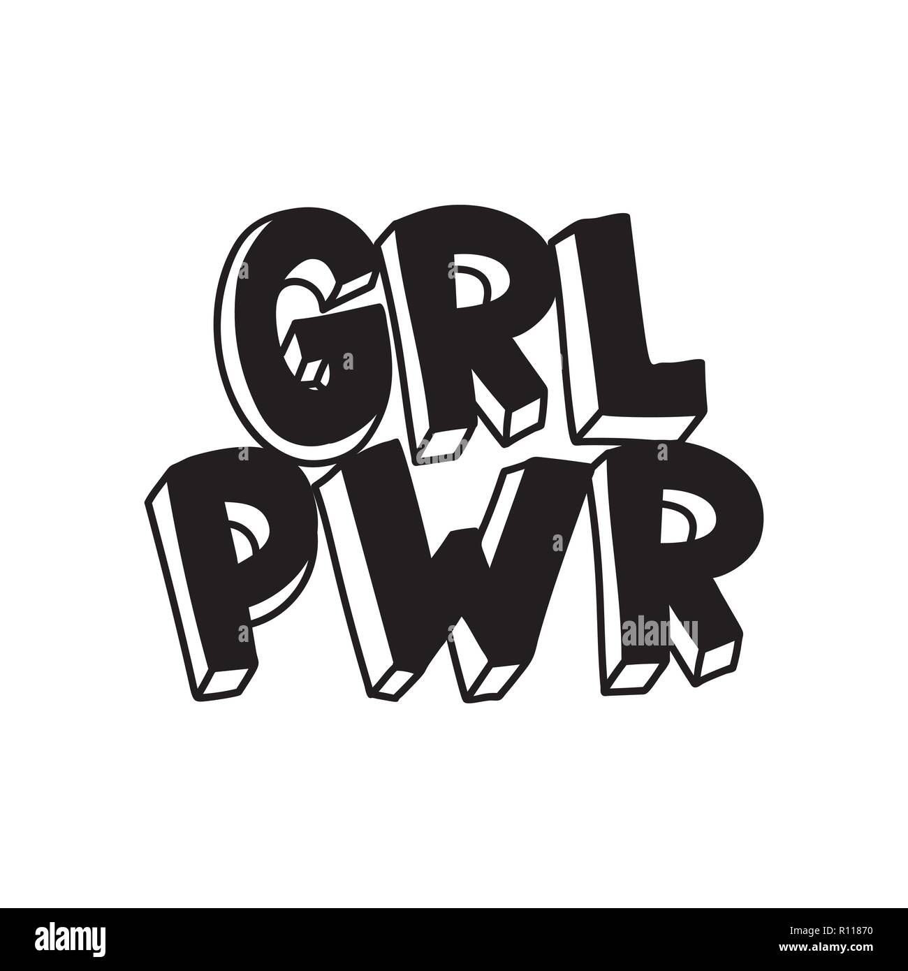 GRL PWR short quote. Girl Power cute hand drawing illustration Stock ...