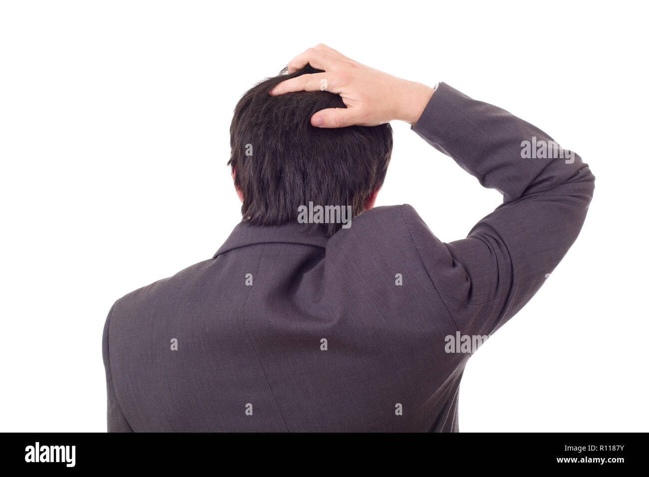 Back view of a worried businessman thinking, isolated Stock Photo - Alamy