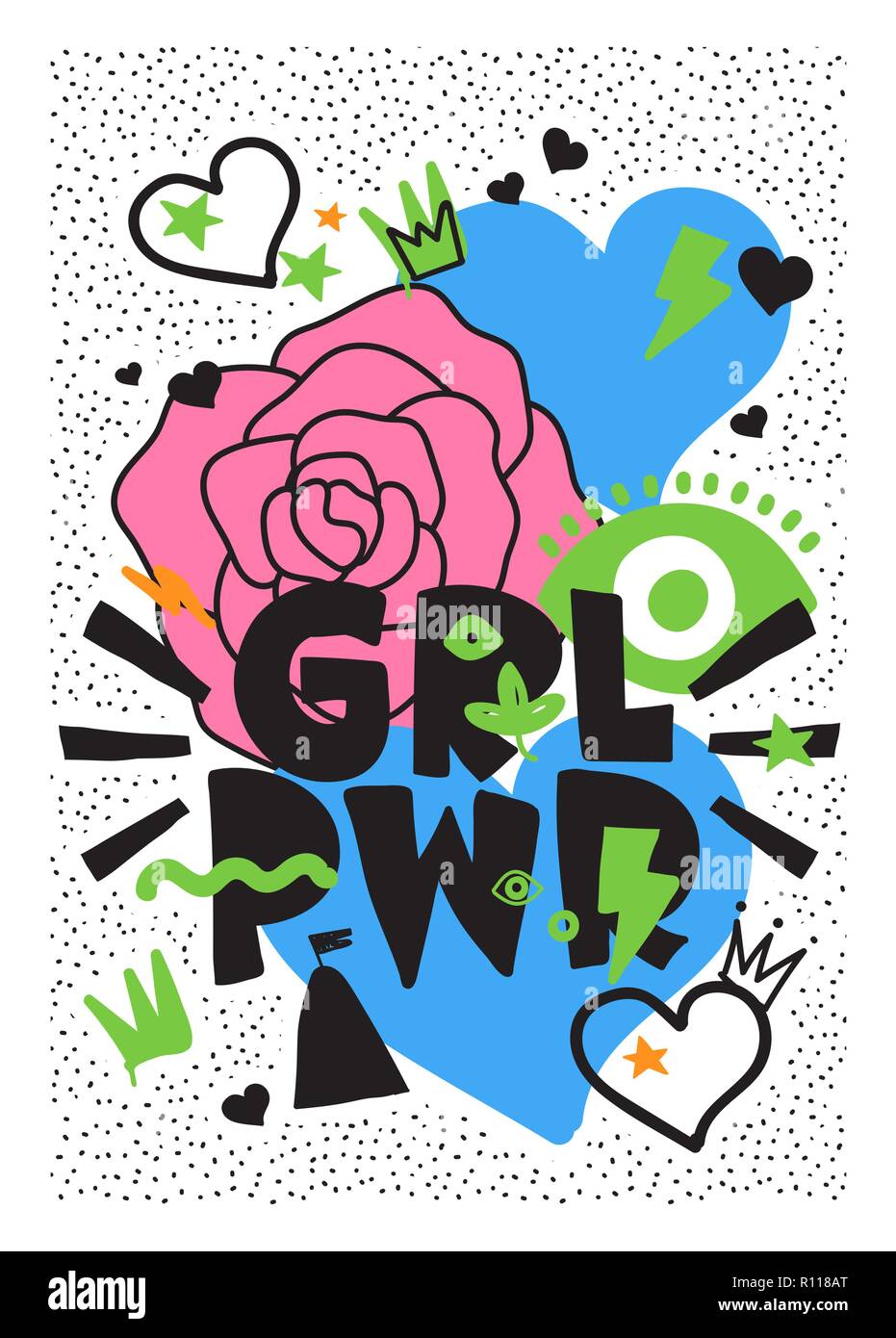 GRL PWR short quote. Girl Power cute hand drawing illustration Stock ...