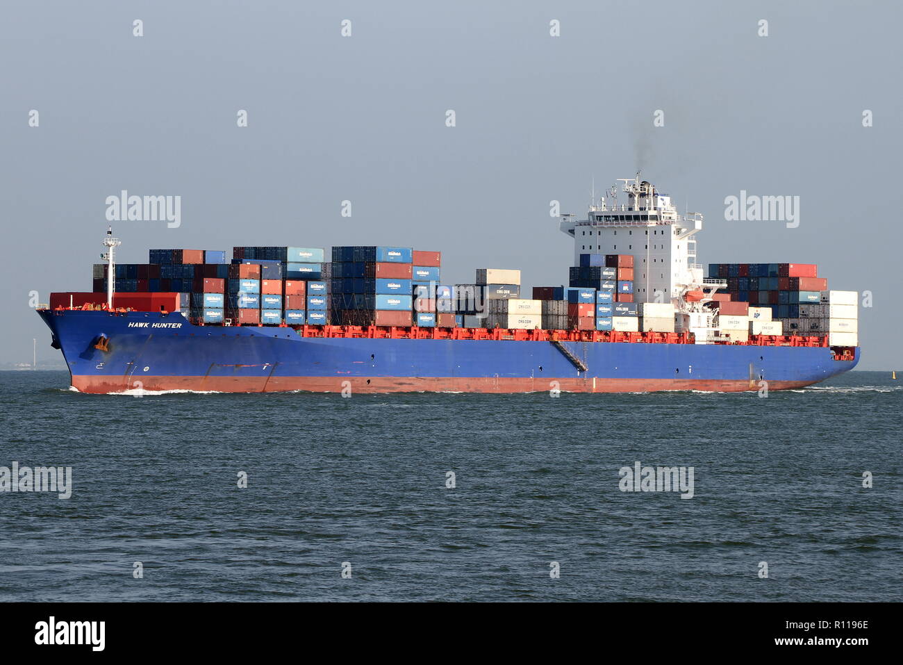 The container ship Hawk Hunter passes on 19 October 2018 Terneuzen and ...
