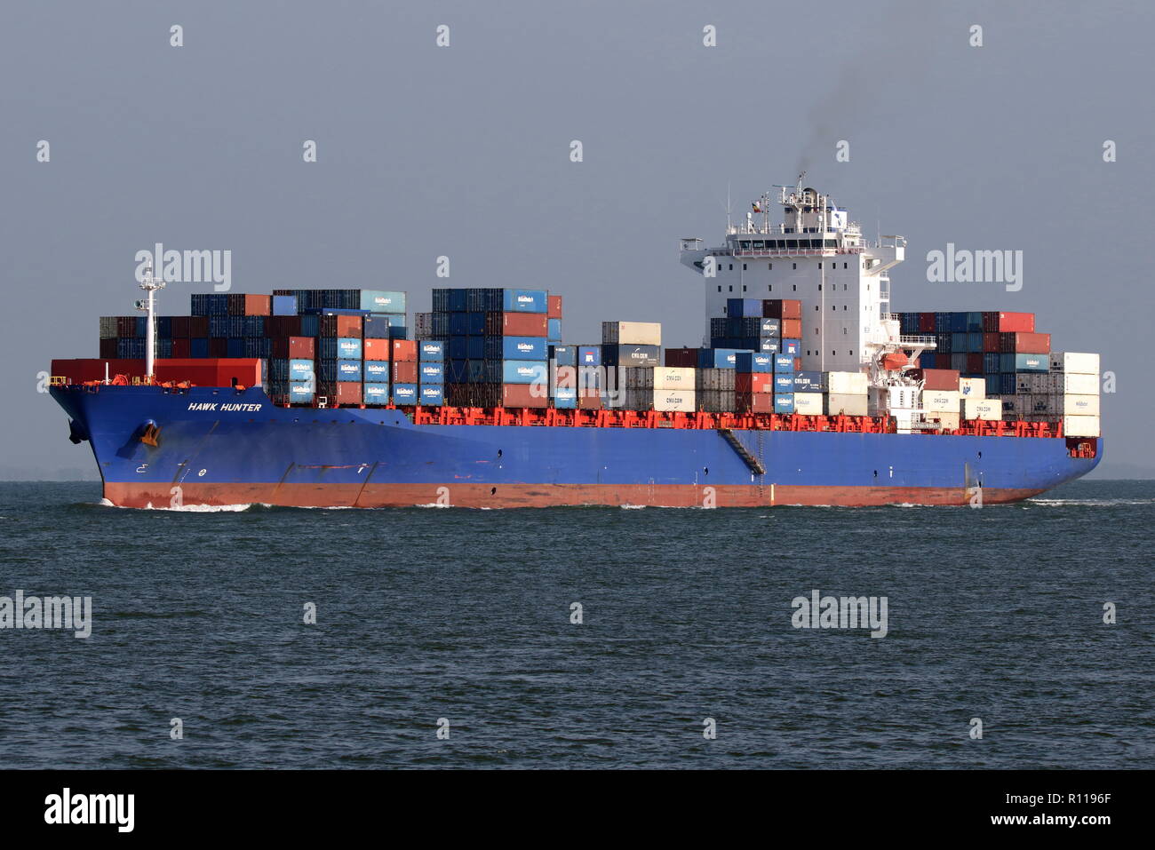 The container ship Hawk Hunter passes on 19 October 2018 Terneuzen and ...
