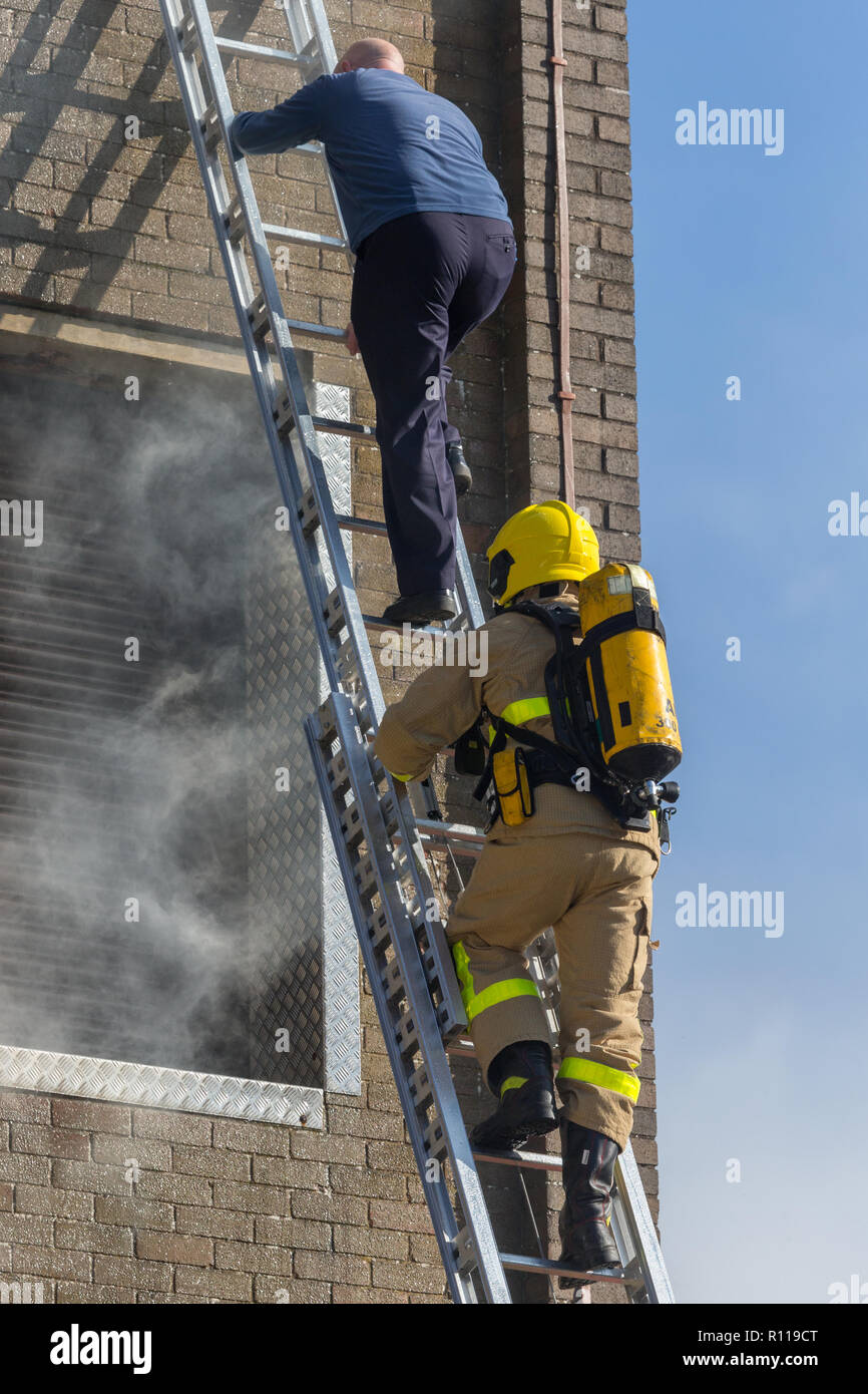 Firefighter Ladder Rescue Stock Photos & Firefighter Ladder Rescue ...