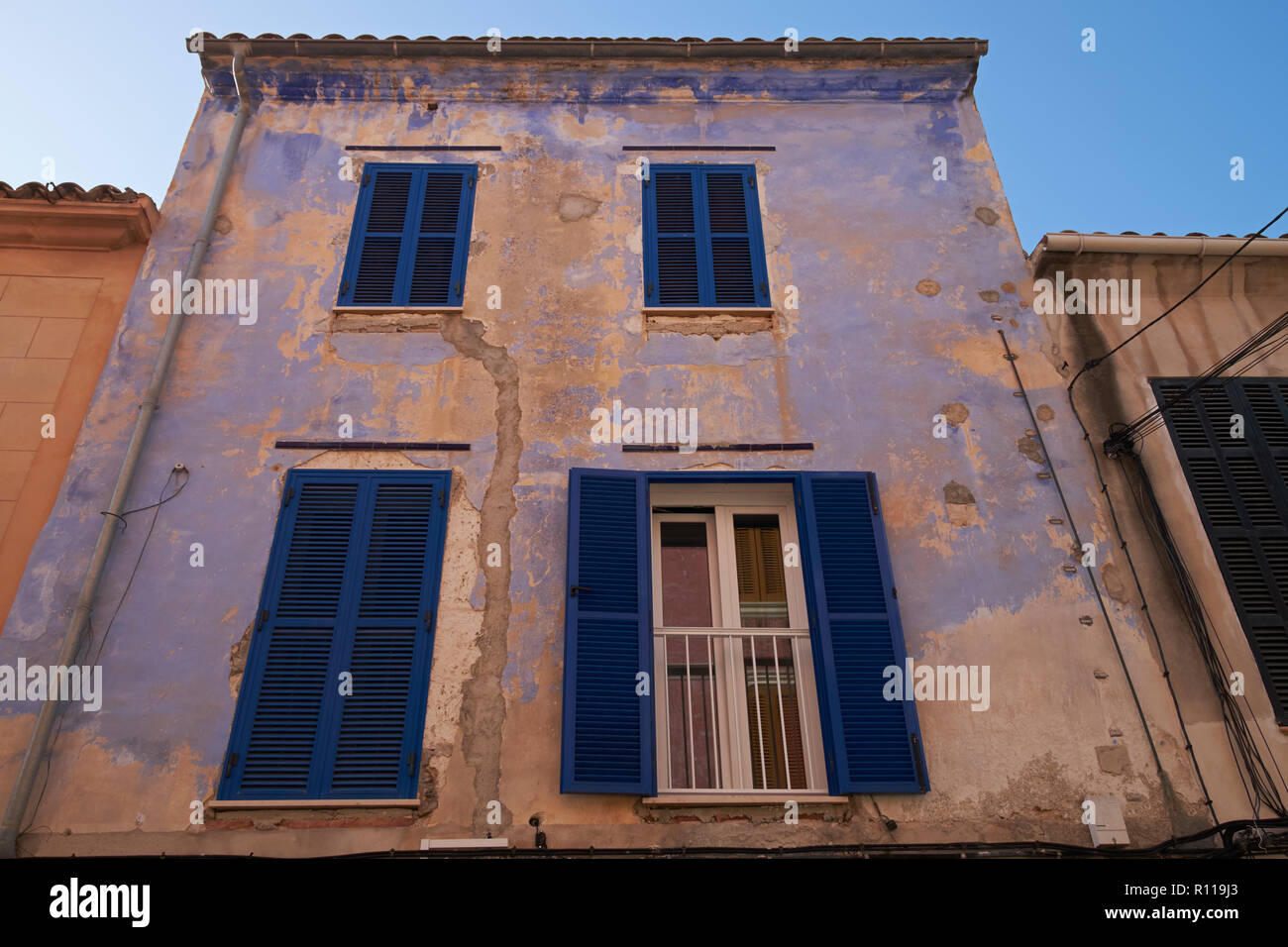 A weathered old building in Felantix, Majorca, Balearic Islands, Spain ...