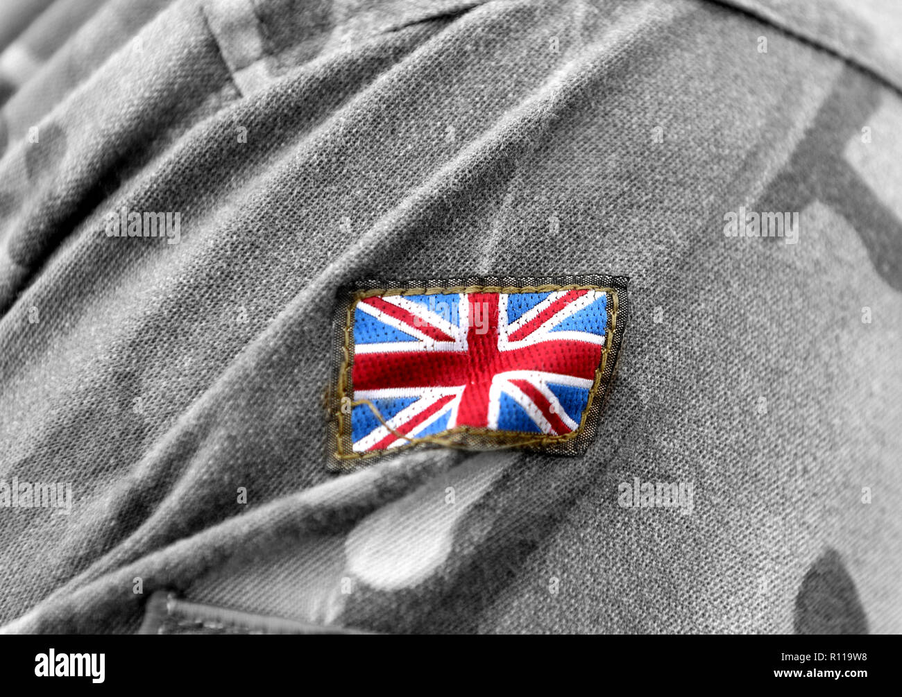 UK patch flag on soldiers arm. UK military uniform. United Kingdom ...