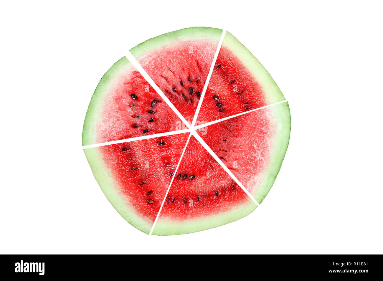 Watermelon lobules are lined in the form of a circle. White isolate ...