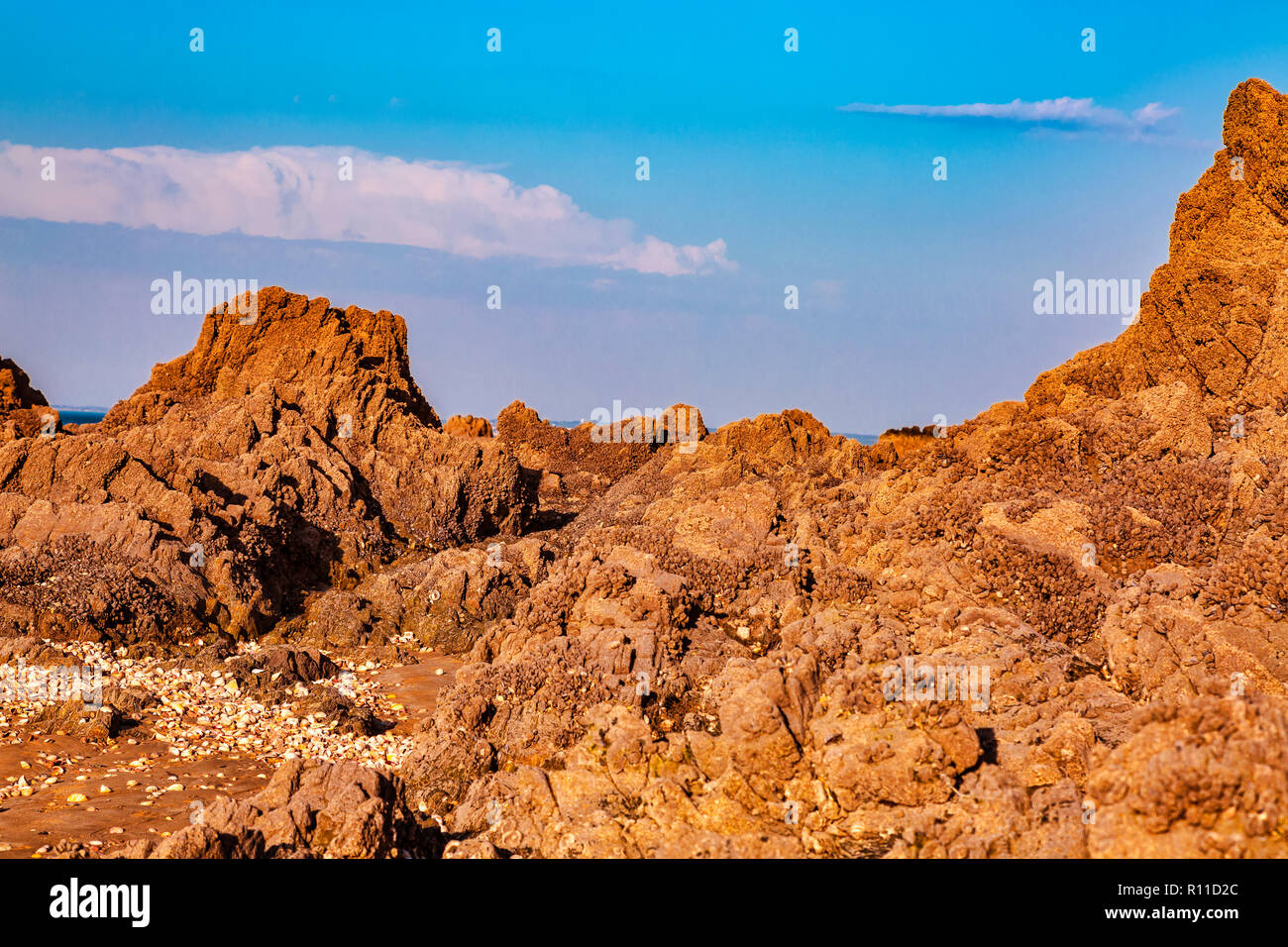 Wild rocky beach in Brittany on Armor Coastline Stock Photo - Alamy
