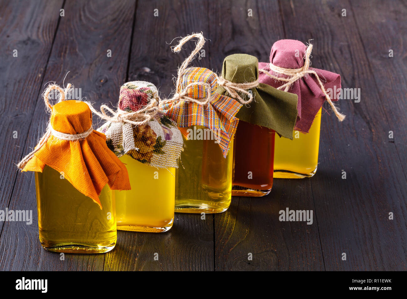 Bottles with different kinds of vegetable oil Stock Photo - Alamy