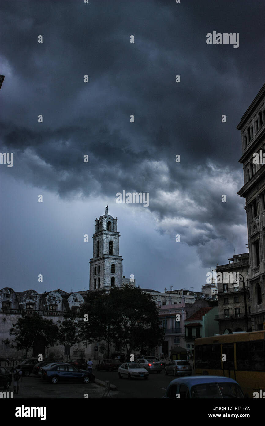 A hurricane is making its way on land in La Havana Cuba, creating a ...