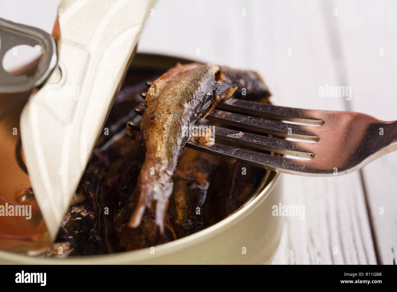 fish can with small fishes in oil Stock Photo - Alamy