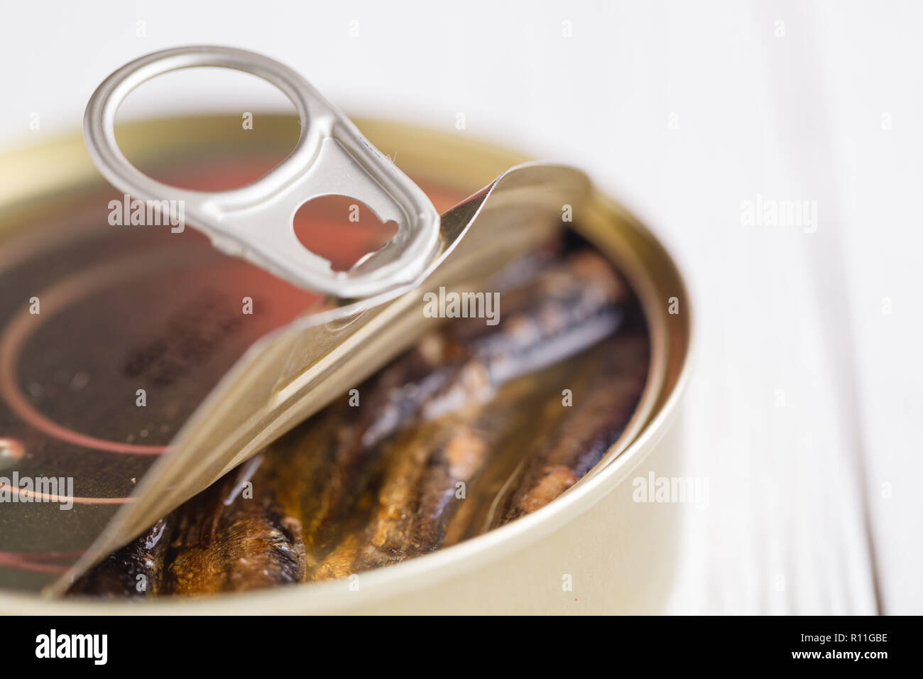 fish can with small fishes in oil Stock Photo - Alamy