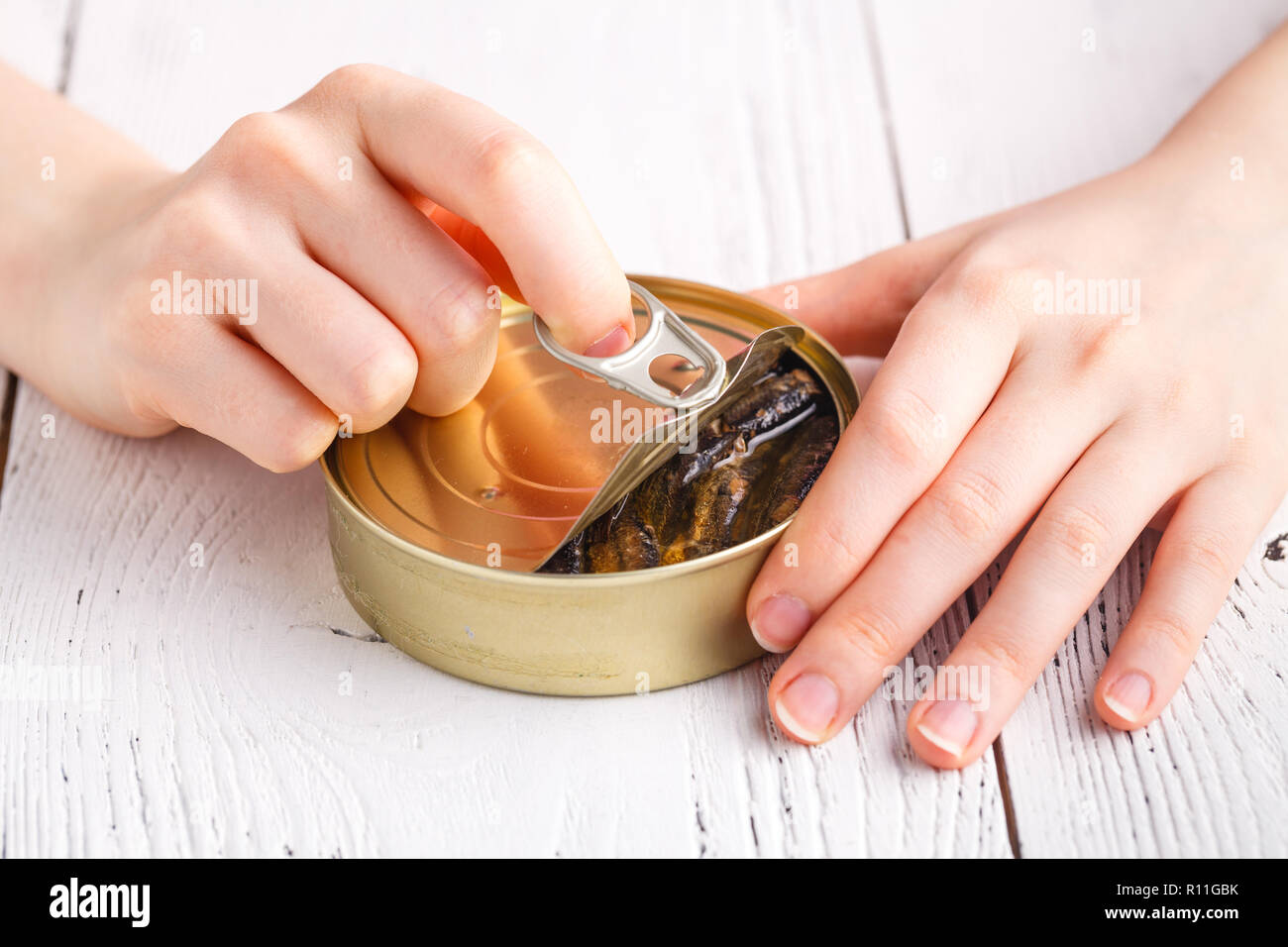fish can with small fishes in oil Stock Photo - Alamy