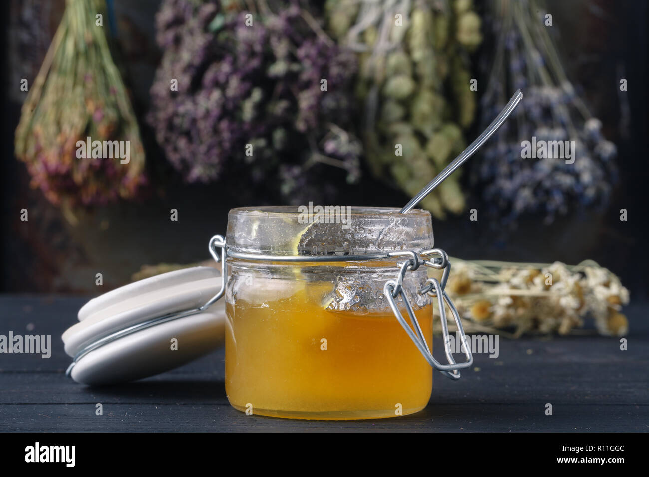 honey and healing herbs for folk medicine, ethnoscience concept Stock ...