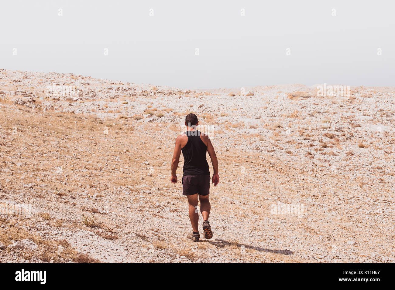 exploring - lonely human walking in a rocky desert - freedom and ...