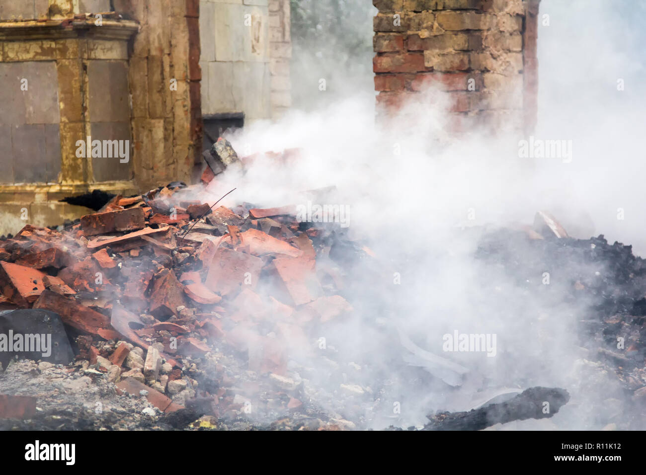 charred wooden parts of a burnt house in Latvia on November Stock Photo ...