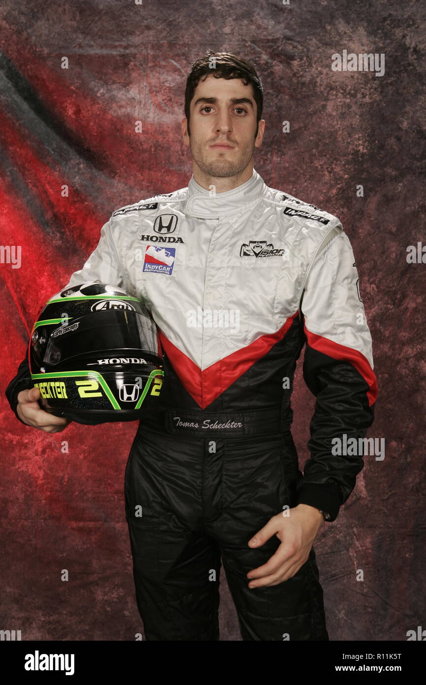 IRL driver Tomas Scheckter poses during IRL media day at Homestead ...