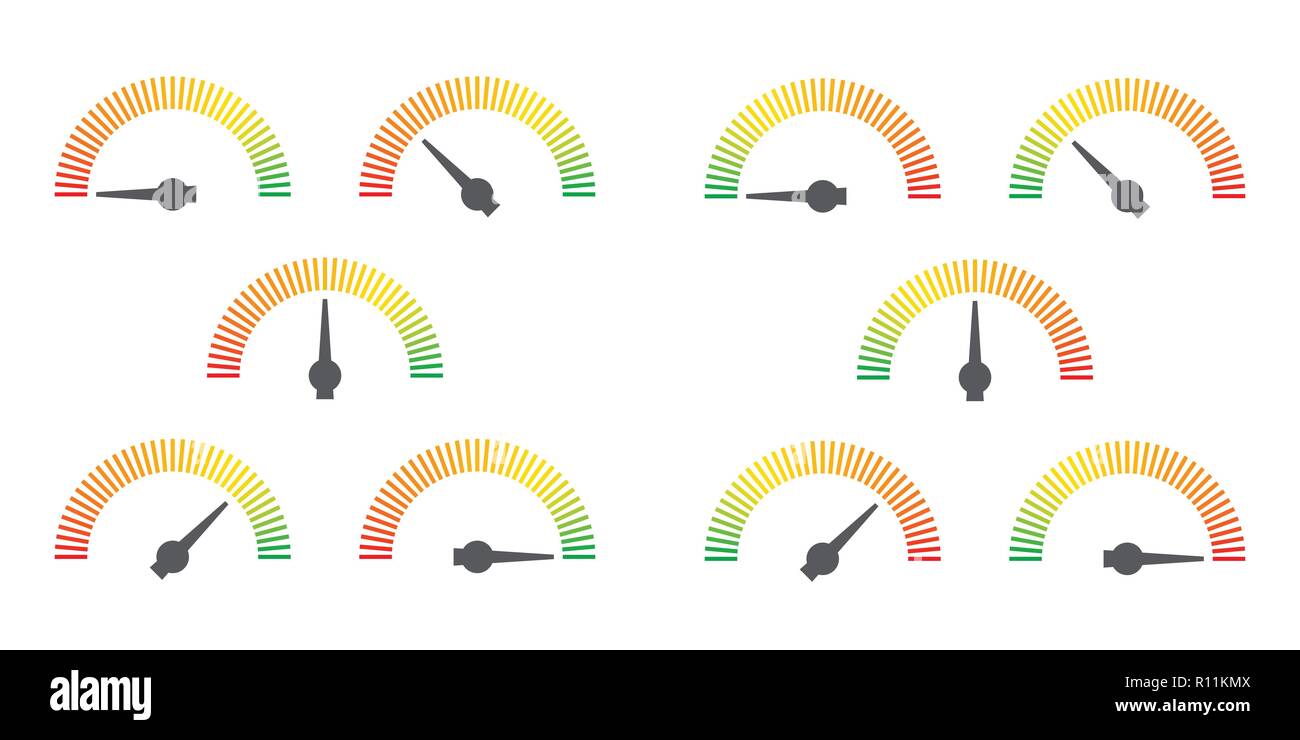 Meter signs infographic gauge element from red to green and green to ...